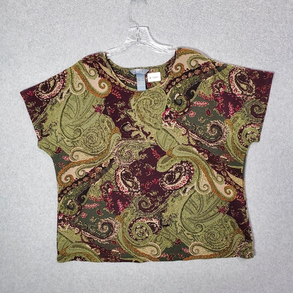 Koret | Tops | Koret Women Top X Green Floral Paisley Shirt Metallic ...